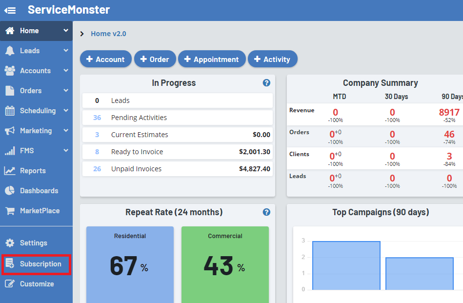 Modifying Your ServiceMonster Subscription | ServiceMonster Help