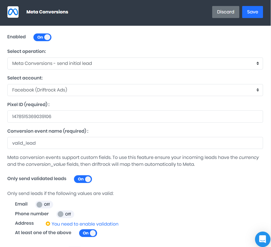 Sending action and event data to the Meta Conversions API with Driftrock