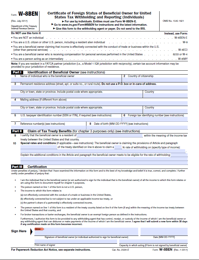 What Is A W 8ben Form - Printable Forms Free Online