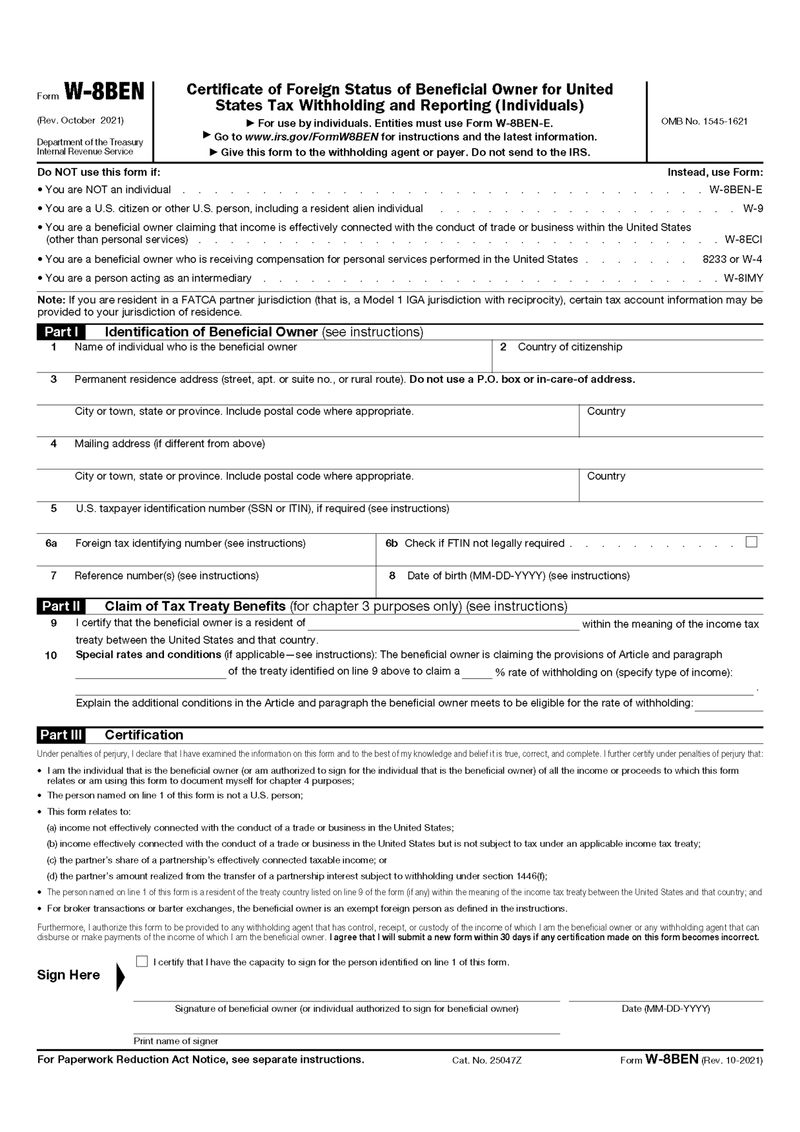 Form W-8BEN | Resources | Capital International Group