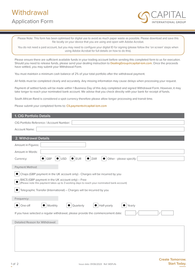 Withdrawal Form | Resources | Capital International Group