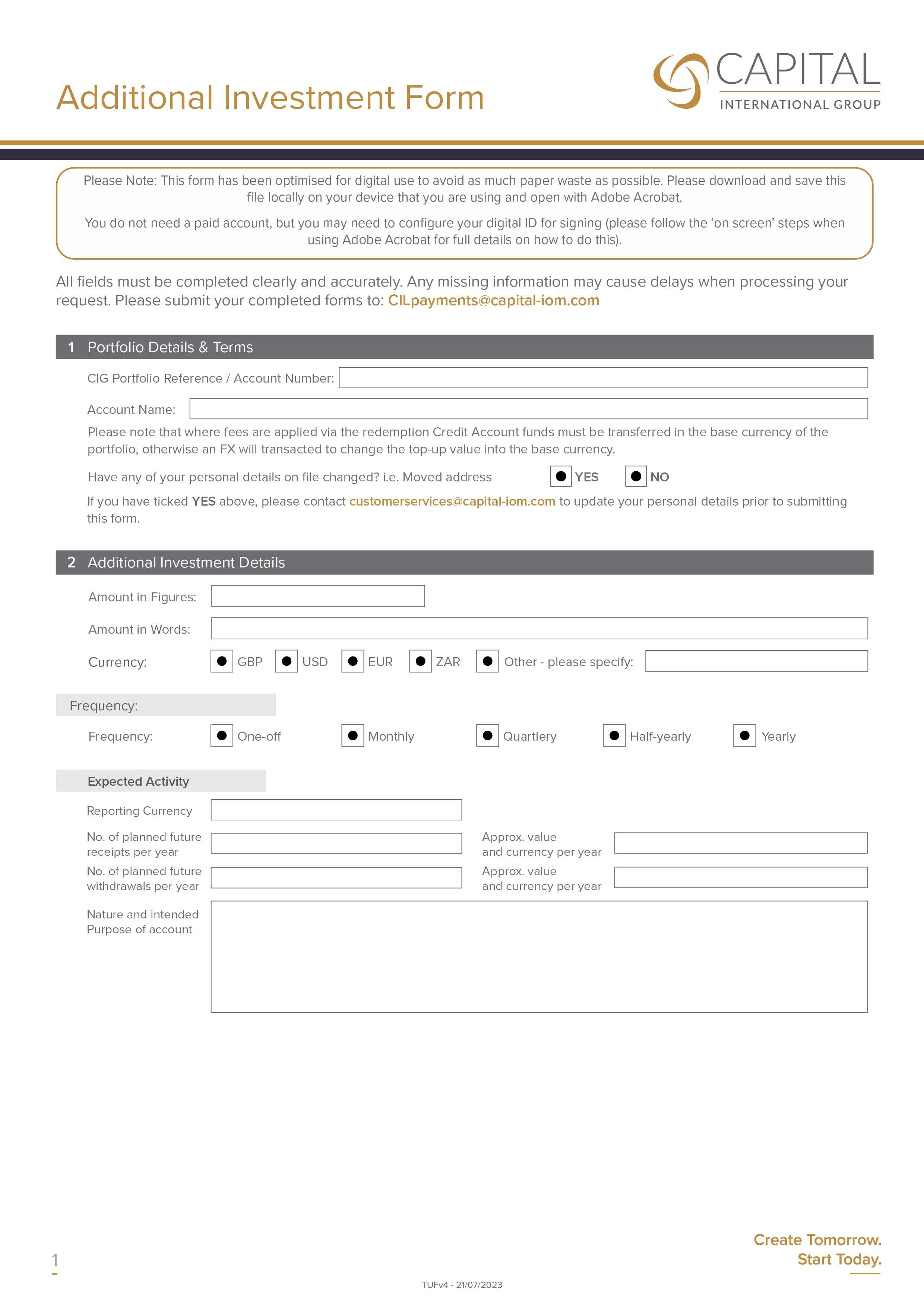 Additional Investment Form | Resources | Capital International Group