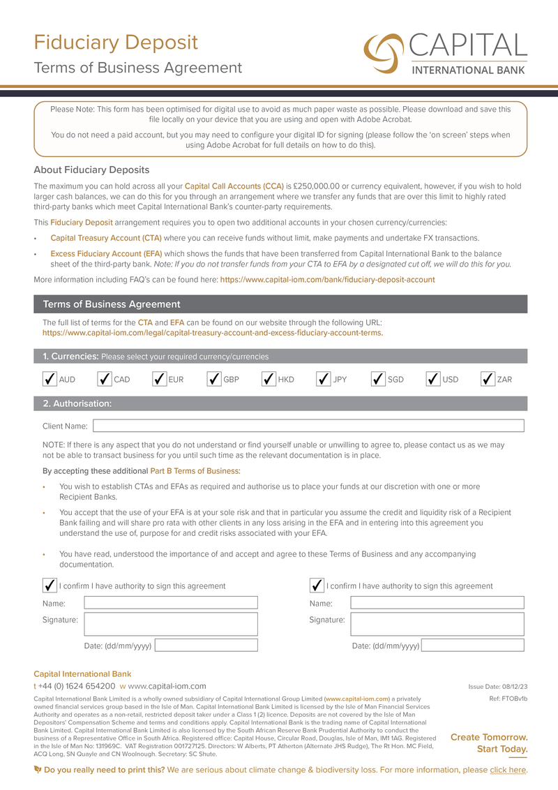 Fiduciary Deposit - Terms of Business Agreement | Resources | Capital ...