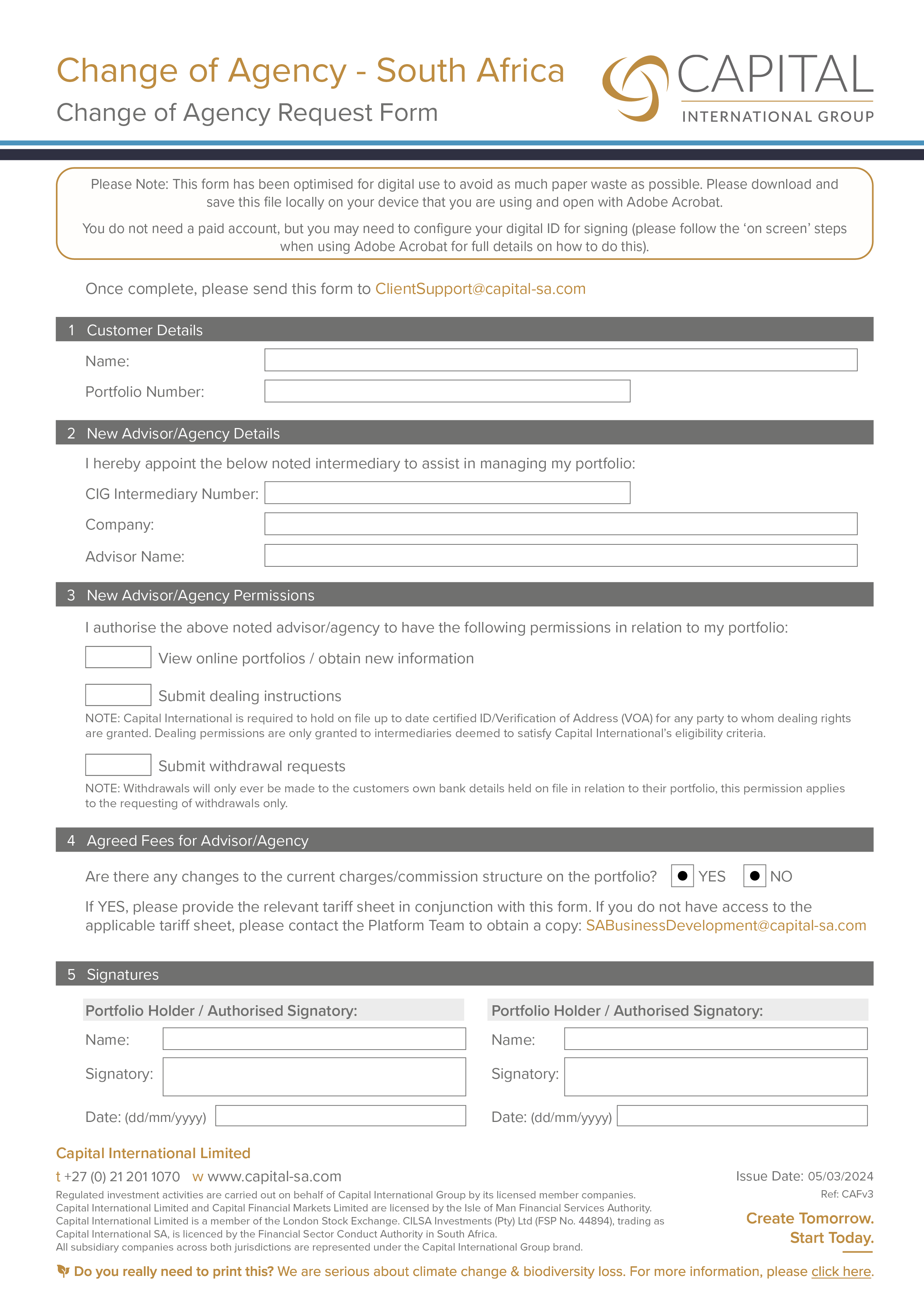 Change of Agency Form - South Africa | Resources | Capital ...