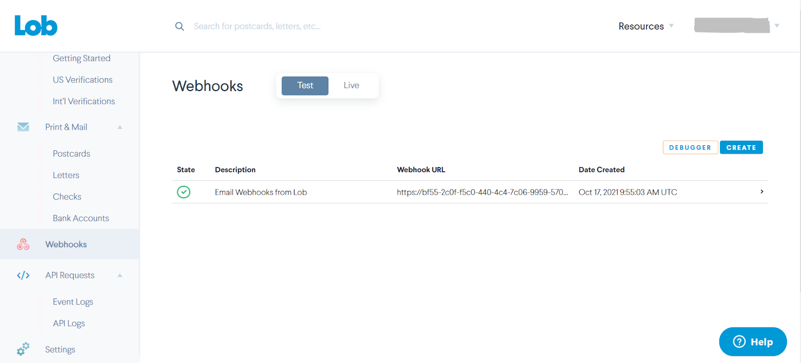 lob webhooks basics using letters