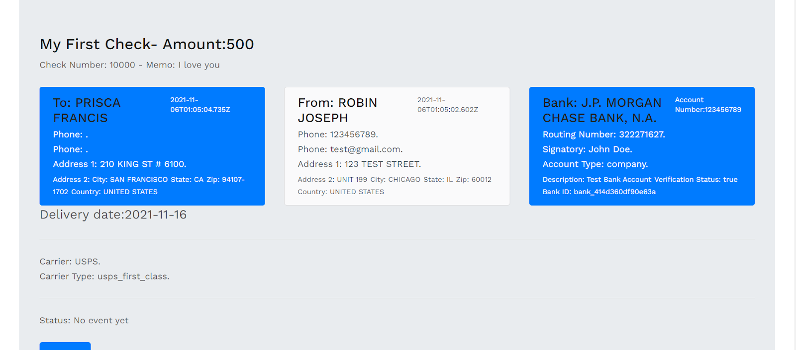 Create and send physical checks