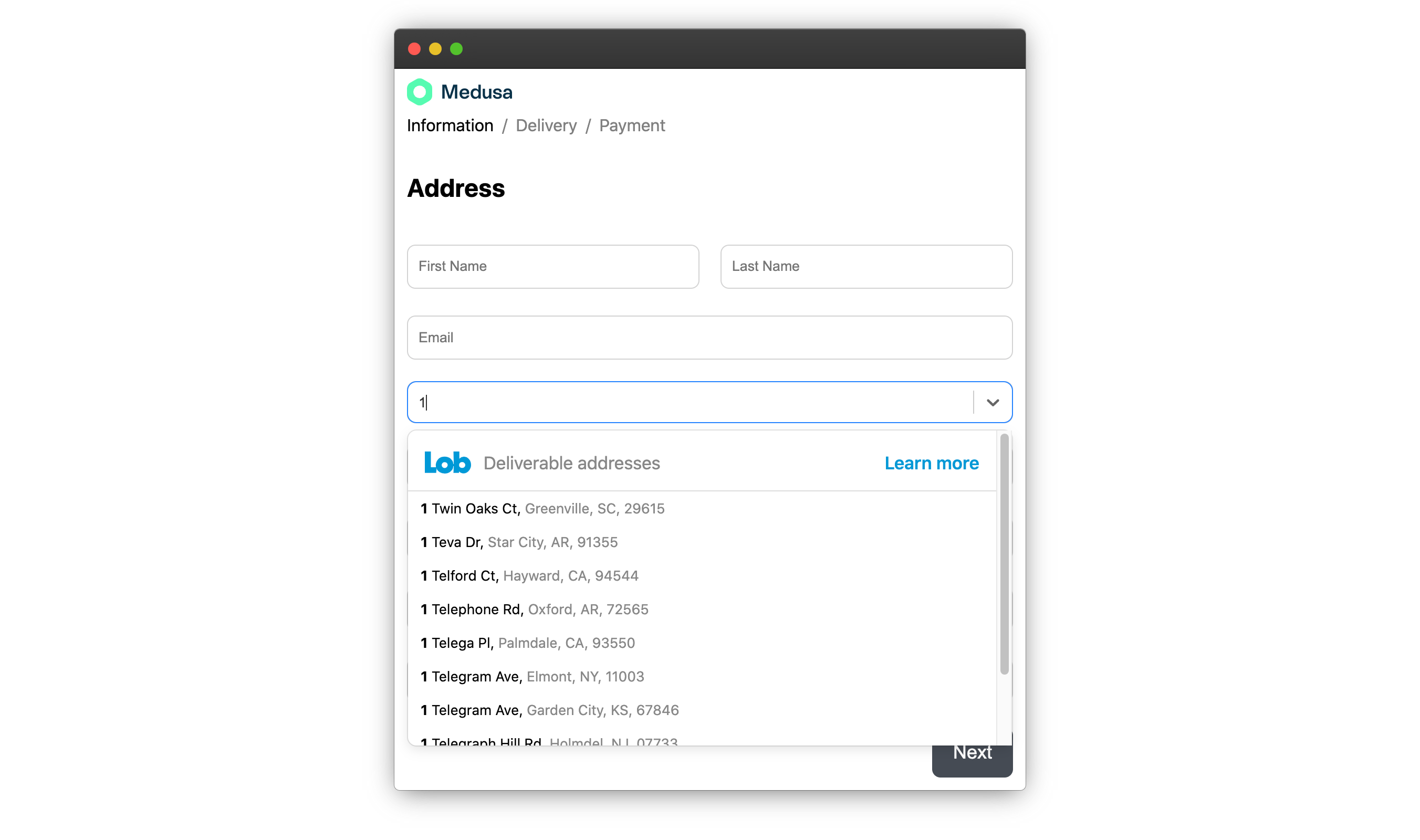 Add address autocomplete to Medusa.js checkout