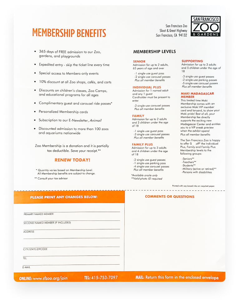 San Francisco Zoo, Best Direct Mail Campaigns - Lob