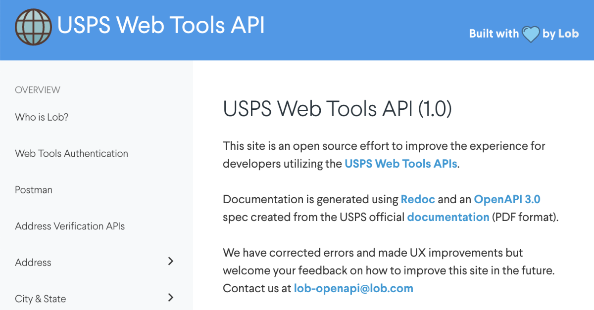 Modern USPS Web Tools API documentation