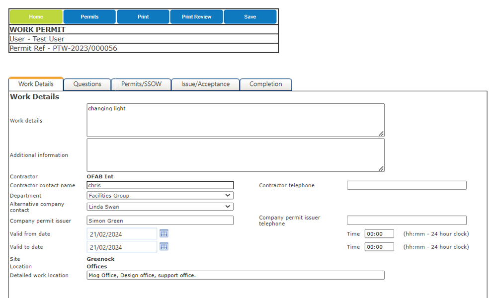 Permit to Work - H&S Management Module from EOA Systems