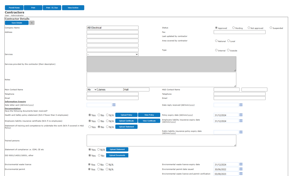 Permit to Work - H&S Management Module from EOA Systems