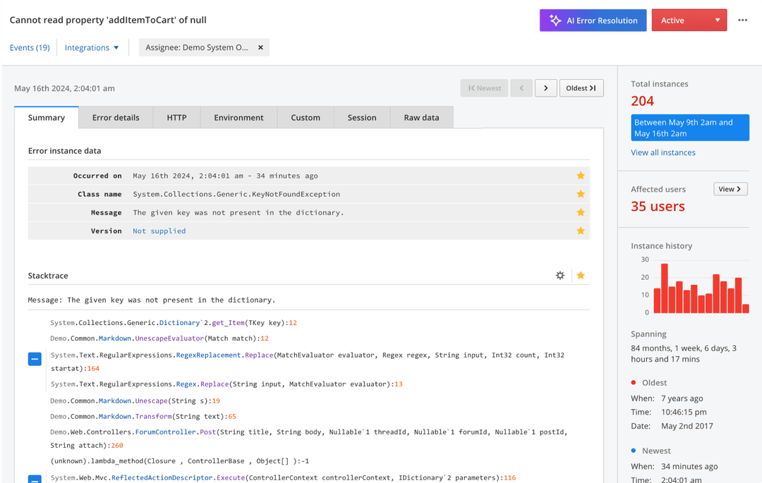 Raygun - Error Tracking & Crash Reporting Software