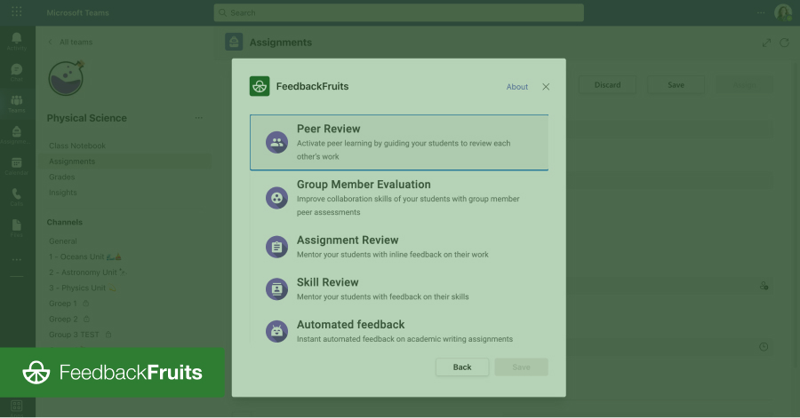 FeedbackFruits tool suite available as app in Microsoft Teams