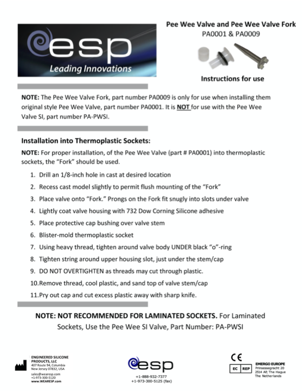 PeeWee Valve | ESP | Prosthetic Components