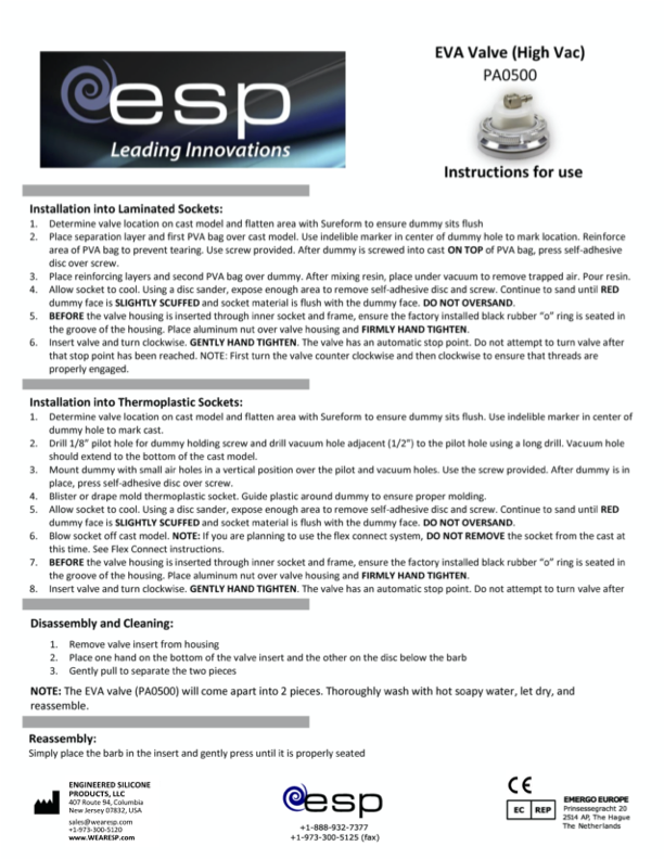 EVA Valve | ESP | Prosthetic Components