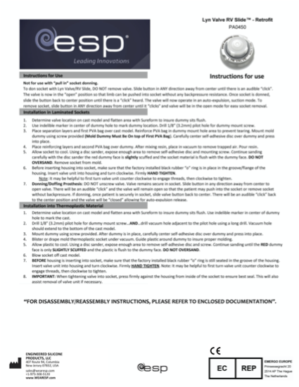 Lyn Valve RV (Retrofit Slide) | ESP | Prosthetic Components