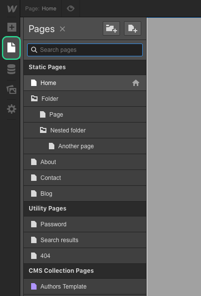 Pages panel overview | Webflow University