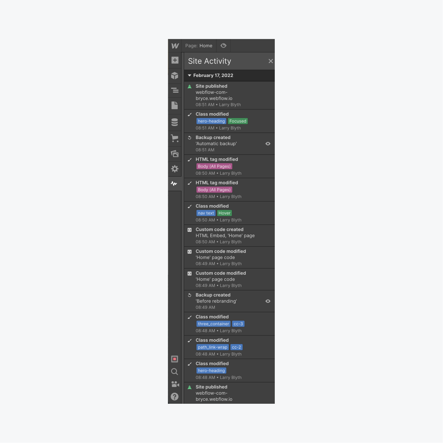 Site Activity log | Webflow University