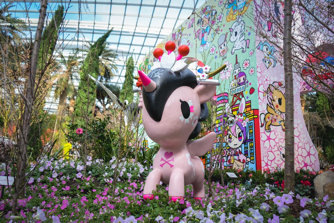 Sakura floral display at Gardens by the Bay features tokidoki