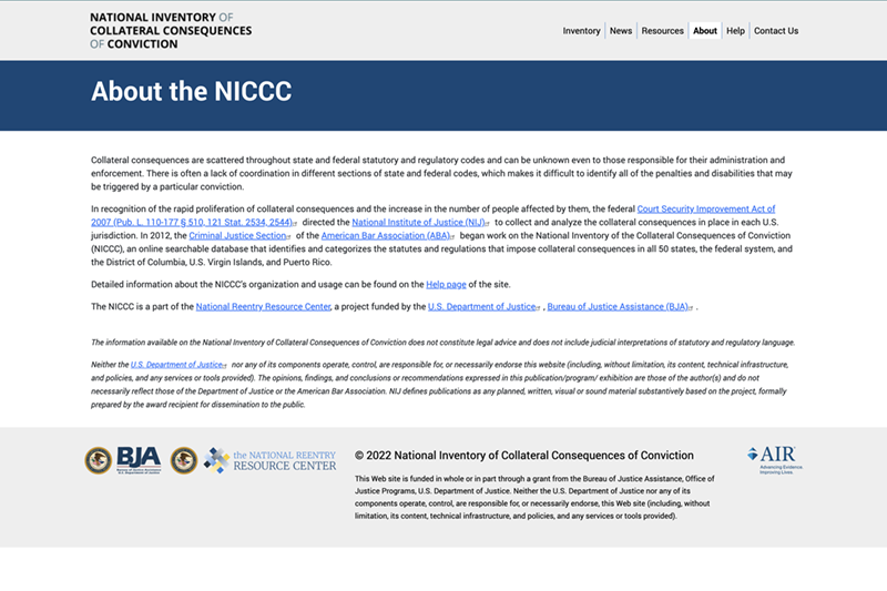National Inventory of Collateral Consequences of Conviction (NICCC)