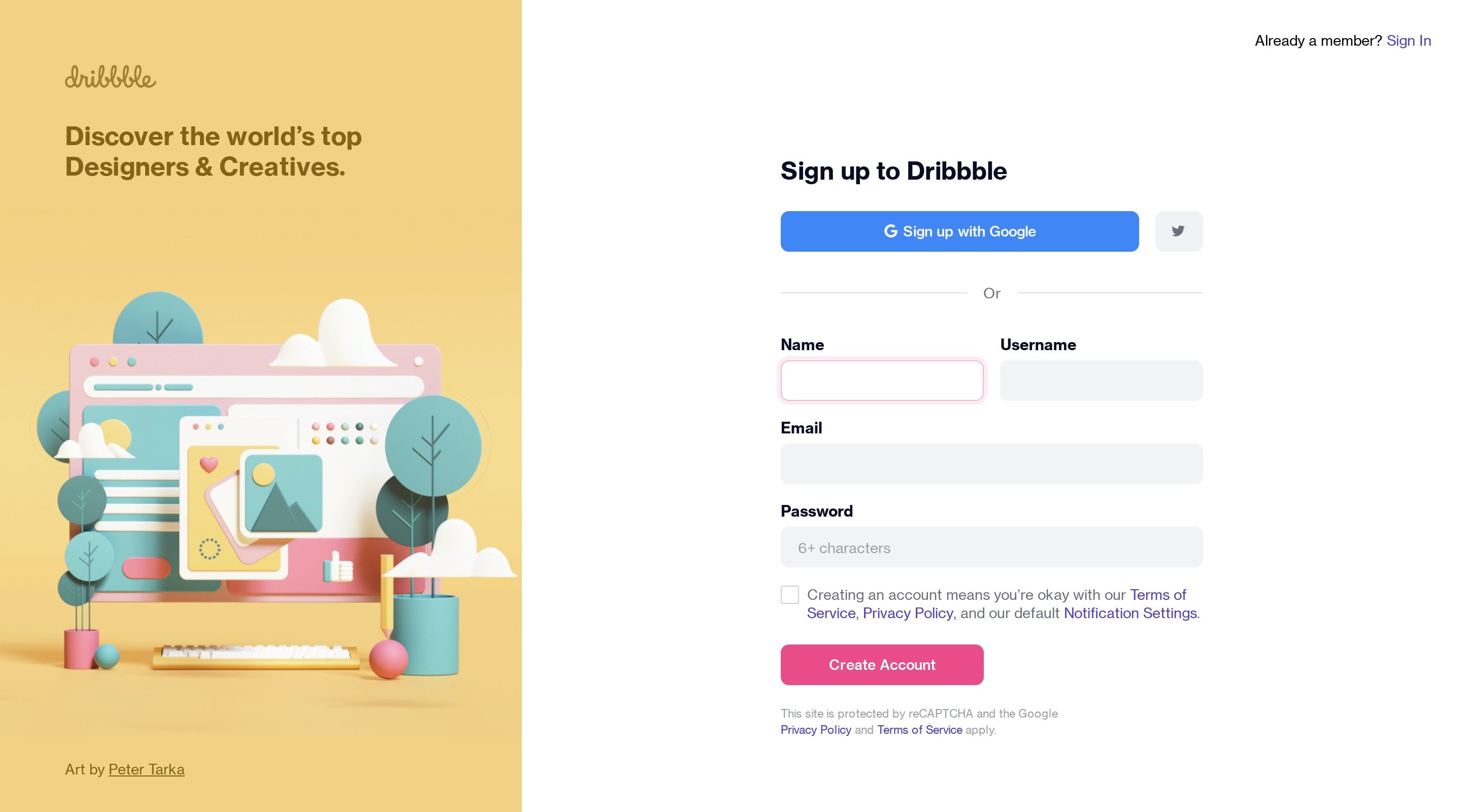 Sign Up Form With Google Button UI UX Patterns