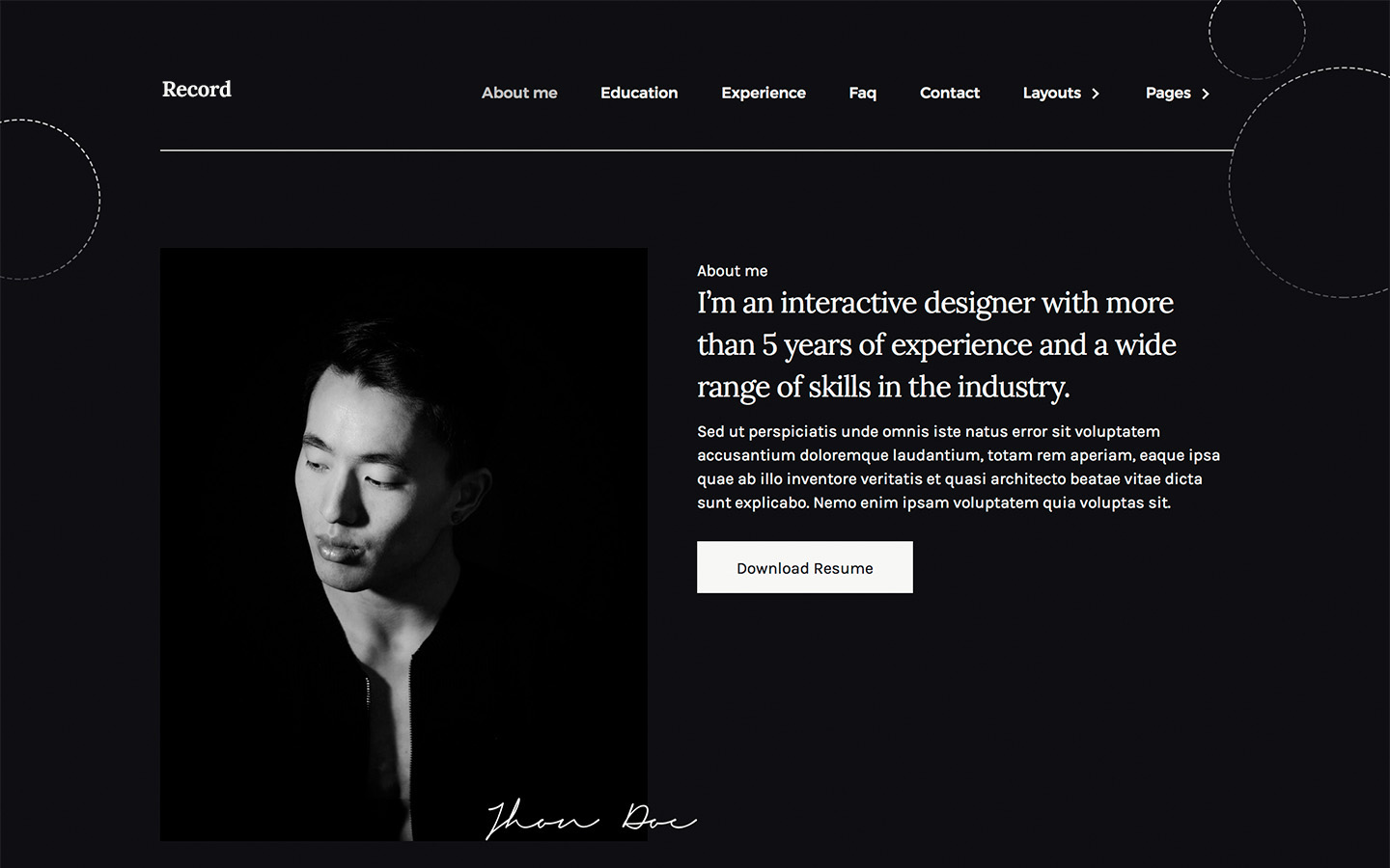 Record - Resume HTML5 Responsive Website Template