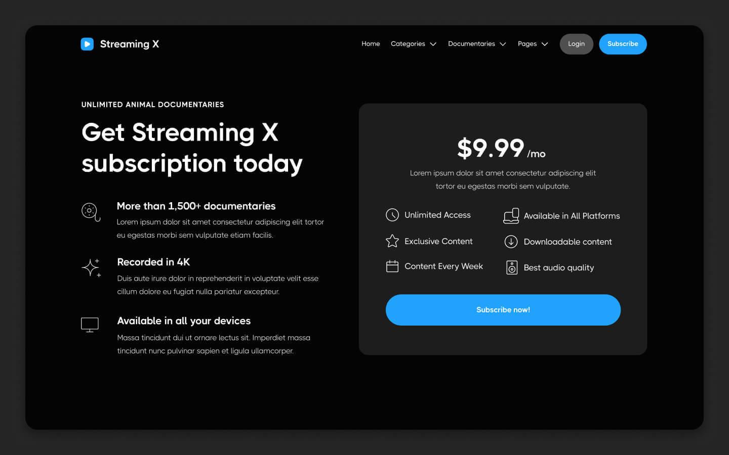 Streaming X - App HTML5 Responsive Website Template