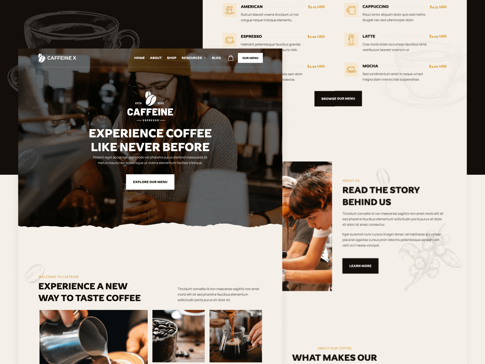 Caffeine X - Coffee Shop HTML5 Responsive Website Template