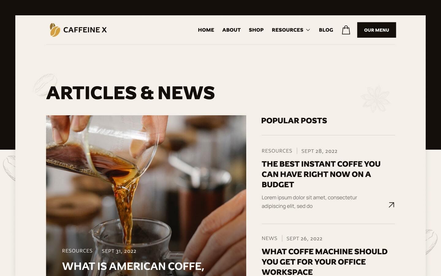 Caffeine X - Coffee Shop HTML5 Responsive Website Template