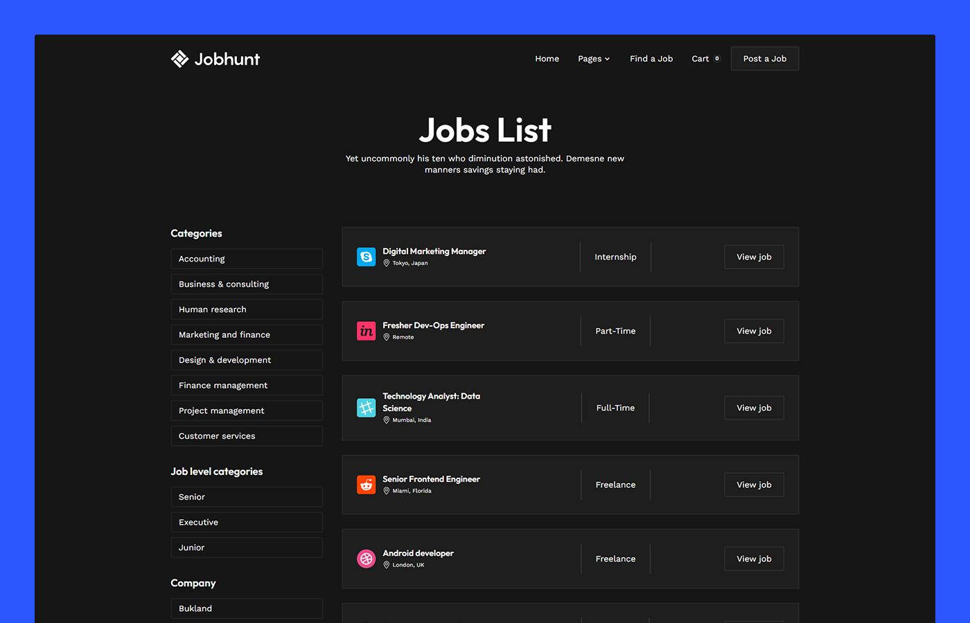 Jobhunt - Job Portal HTML5 Responsive Website Template