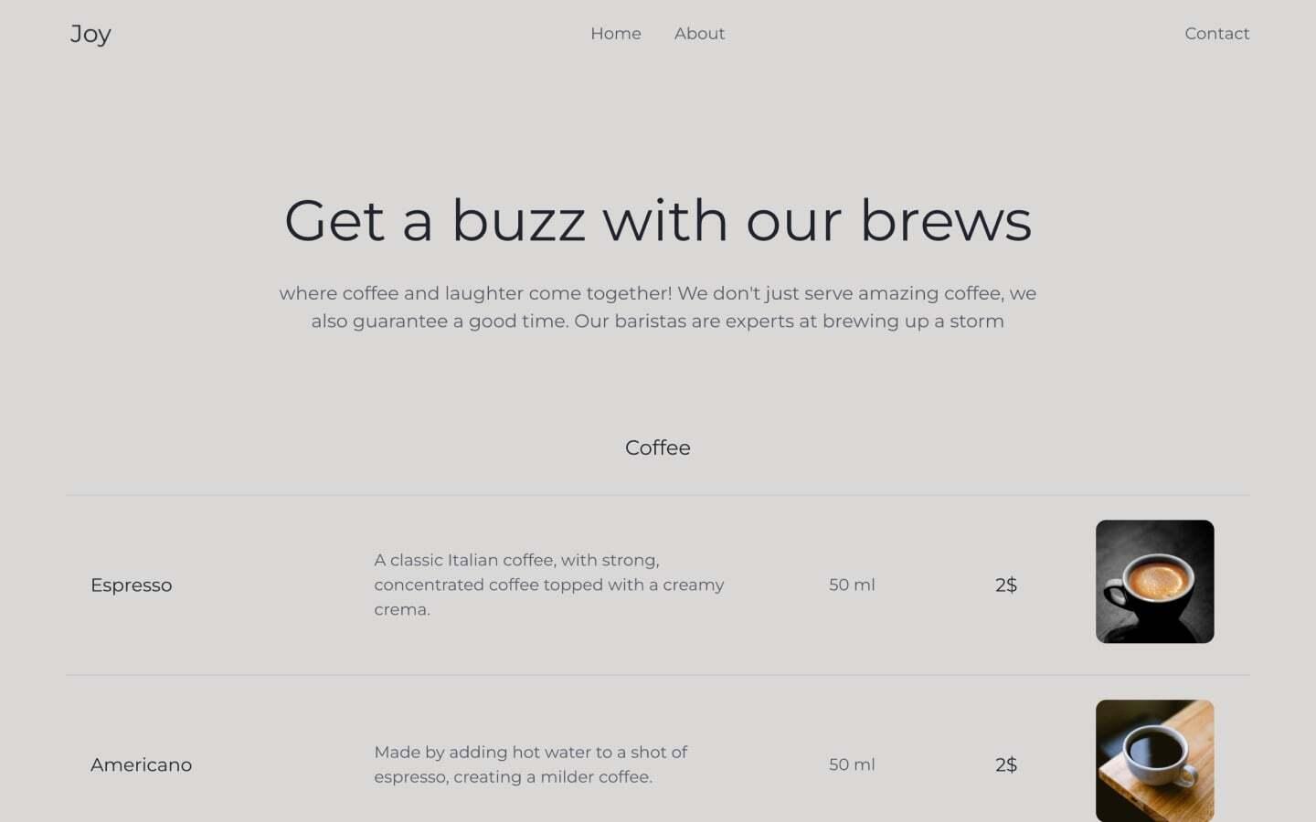 Joy - Coffee Shop HTML5 Responsive Website Template