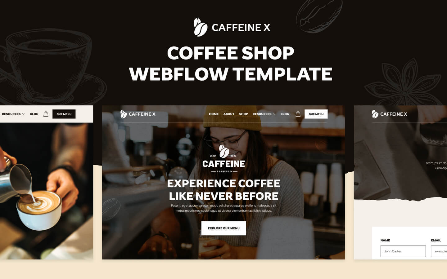 Caffeine X - Coffee Shop HTML5 Responsive Website Template