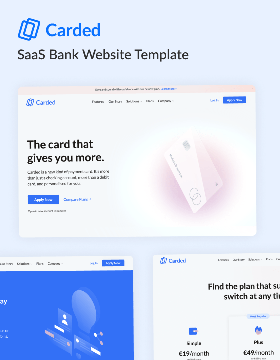 Carded - Bank HTML5 Responsive Website Template