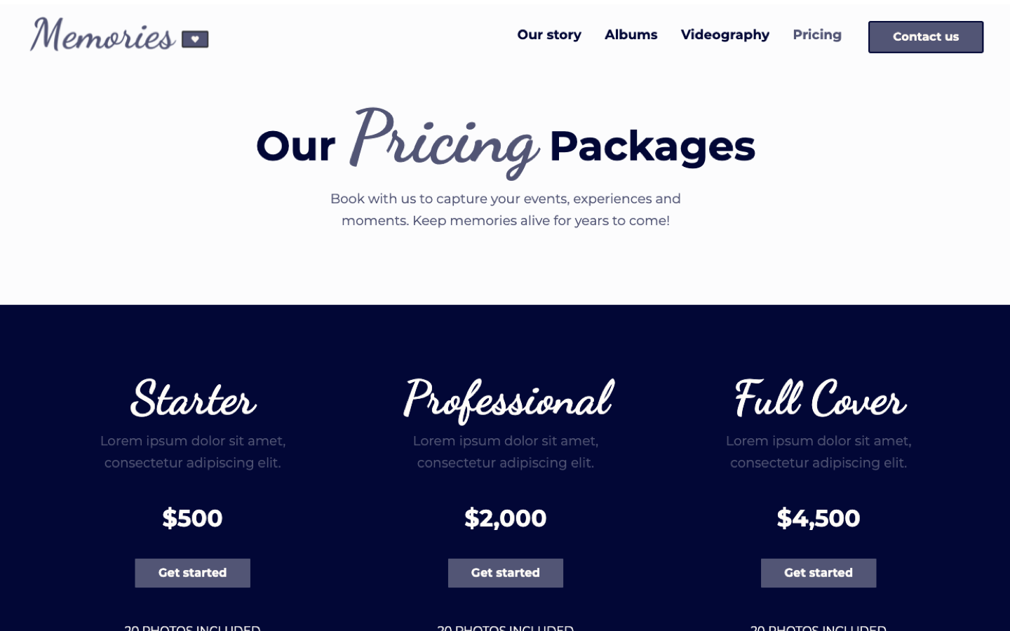 Memories - Photography HTML5 Responsive Website Template