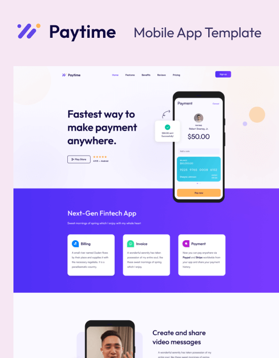 Paytime - App HTML5 Responsive Website Template