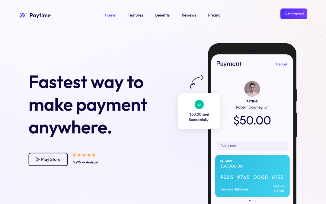 Paytime - App HTML5 Responsive Website Template