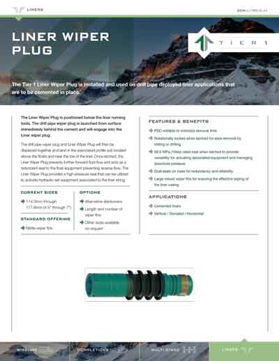 Liner Wiper Plug Info Sheet | Tier 1 Energy Solutions