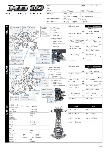 Yokomo MD1.0 Setup Sheet Blank