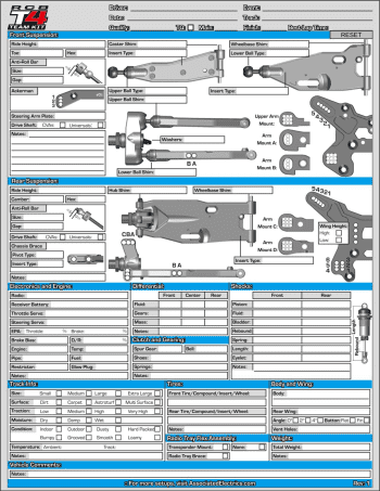 Team Associated RC8 T4 Setup Sheet Blank