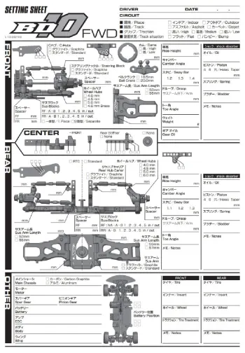 Yokomo BD10F Blank Setup Sheet