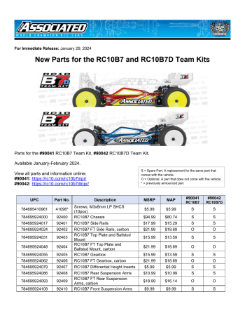 Team Associated RC10 B7 B7D Parts List