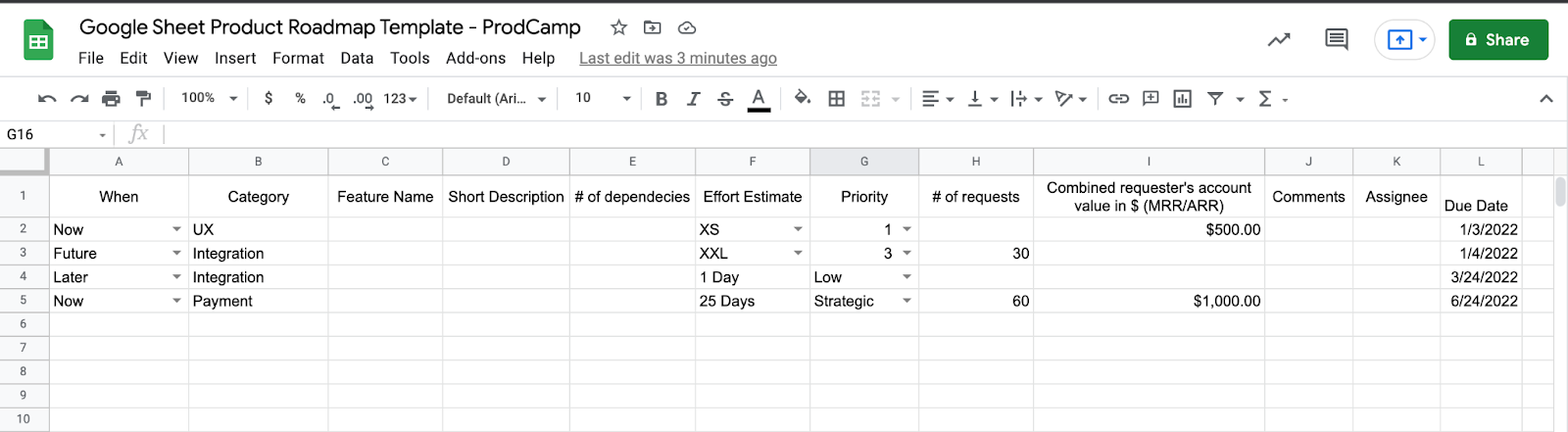 A Perfect Free Google Sheets Product Roadmap Template