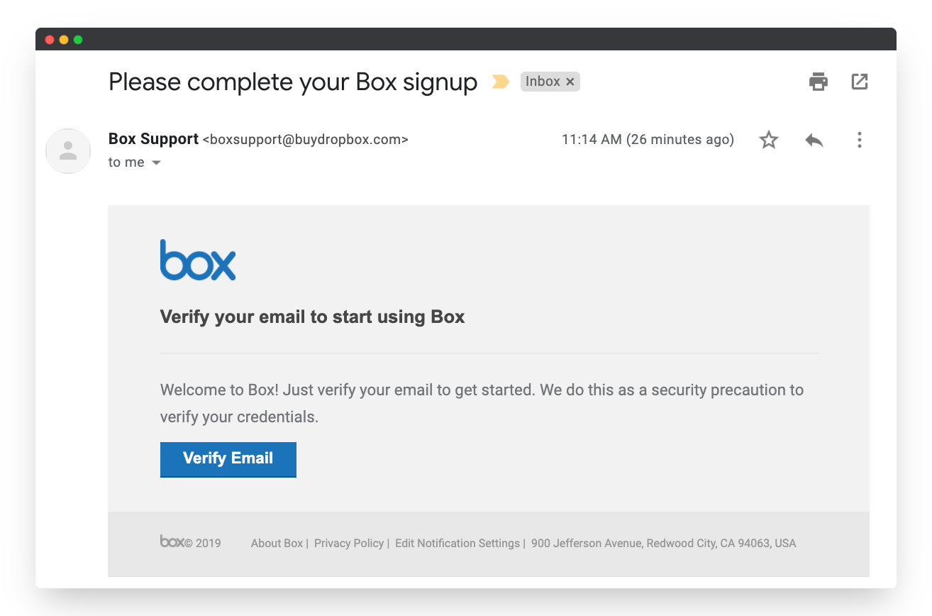 Box.com Phishing Email Example | Hook Security