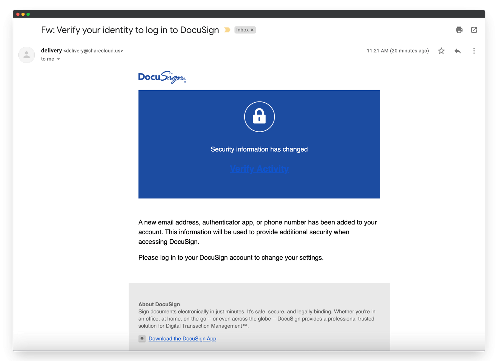 Docusign Phishing Email Example | Hook Security