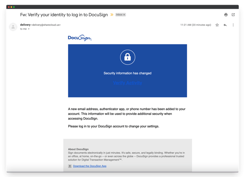 Docusign Phishing Email Example | Hook Security