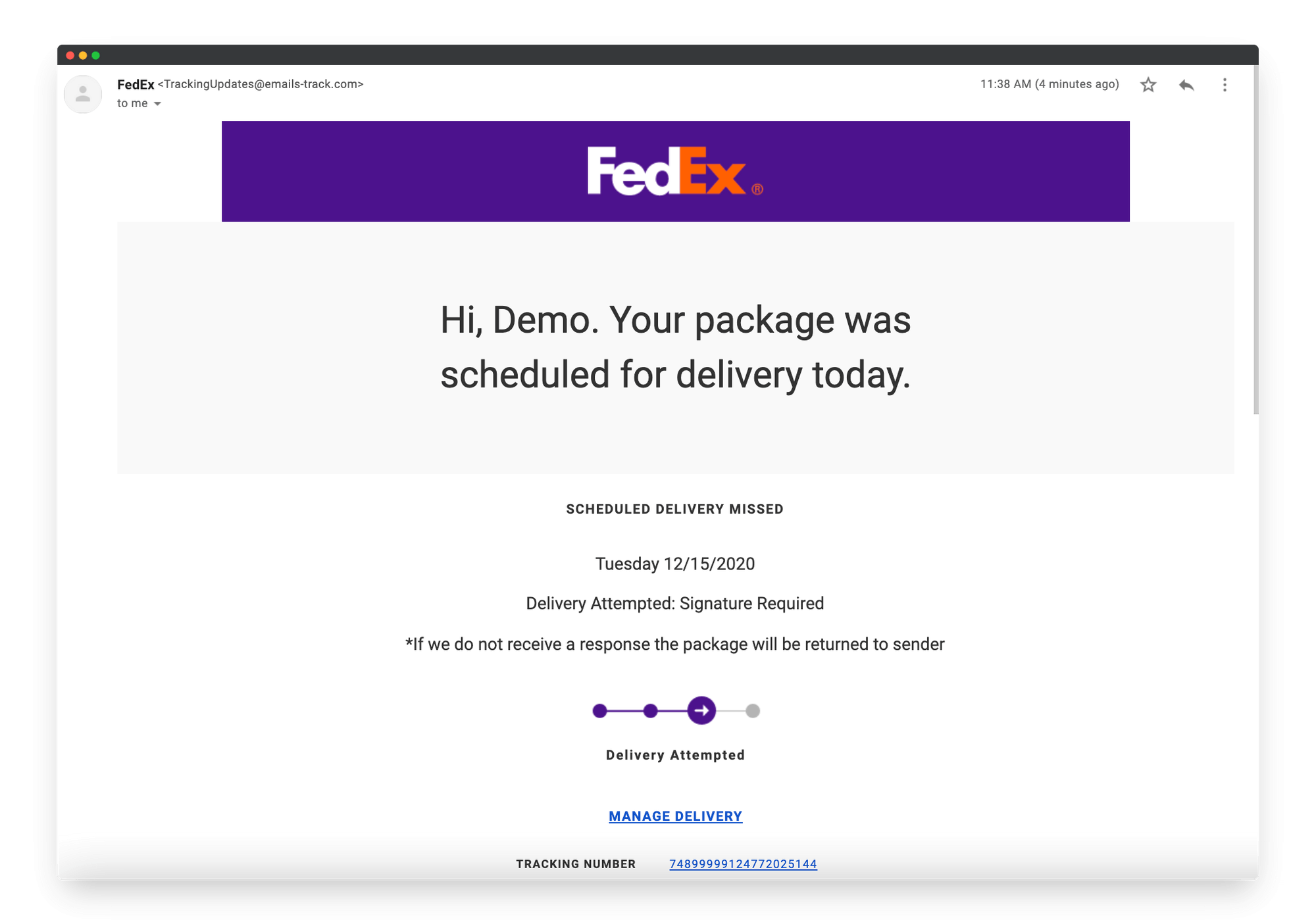 Fedex Phishing Email Example | Hook Security