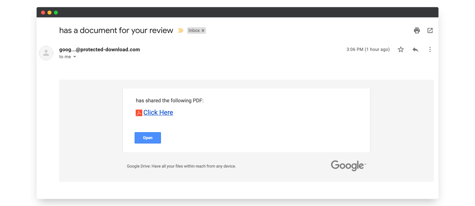 Google Drive Phishing Email Example | Hook Security