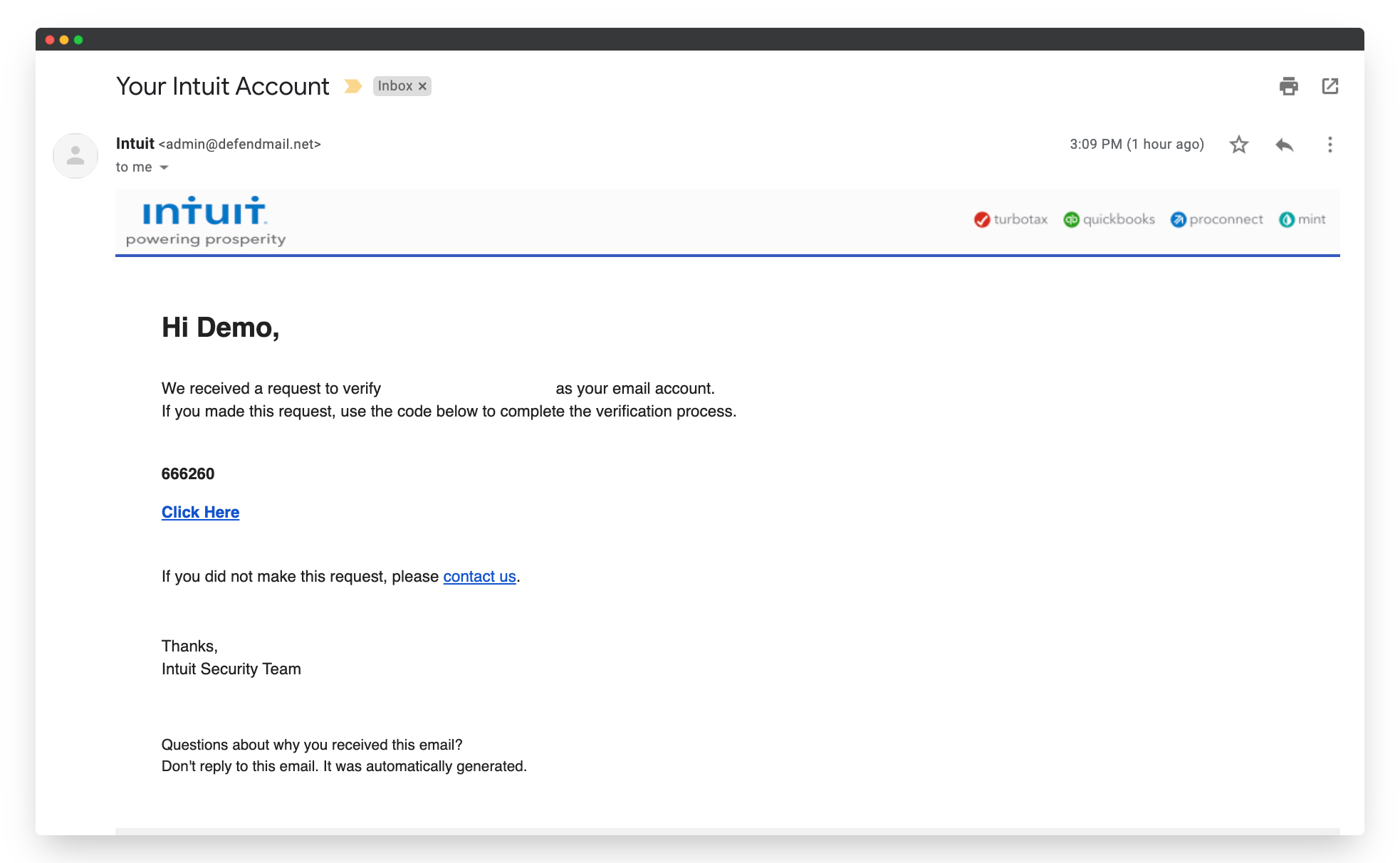 Intuit Phishing Email Example | Hook Security