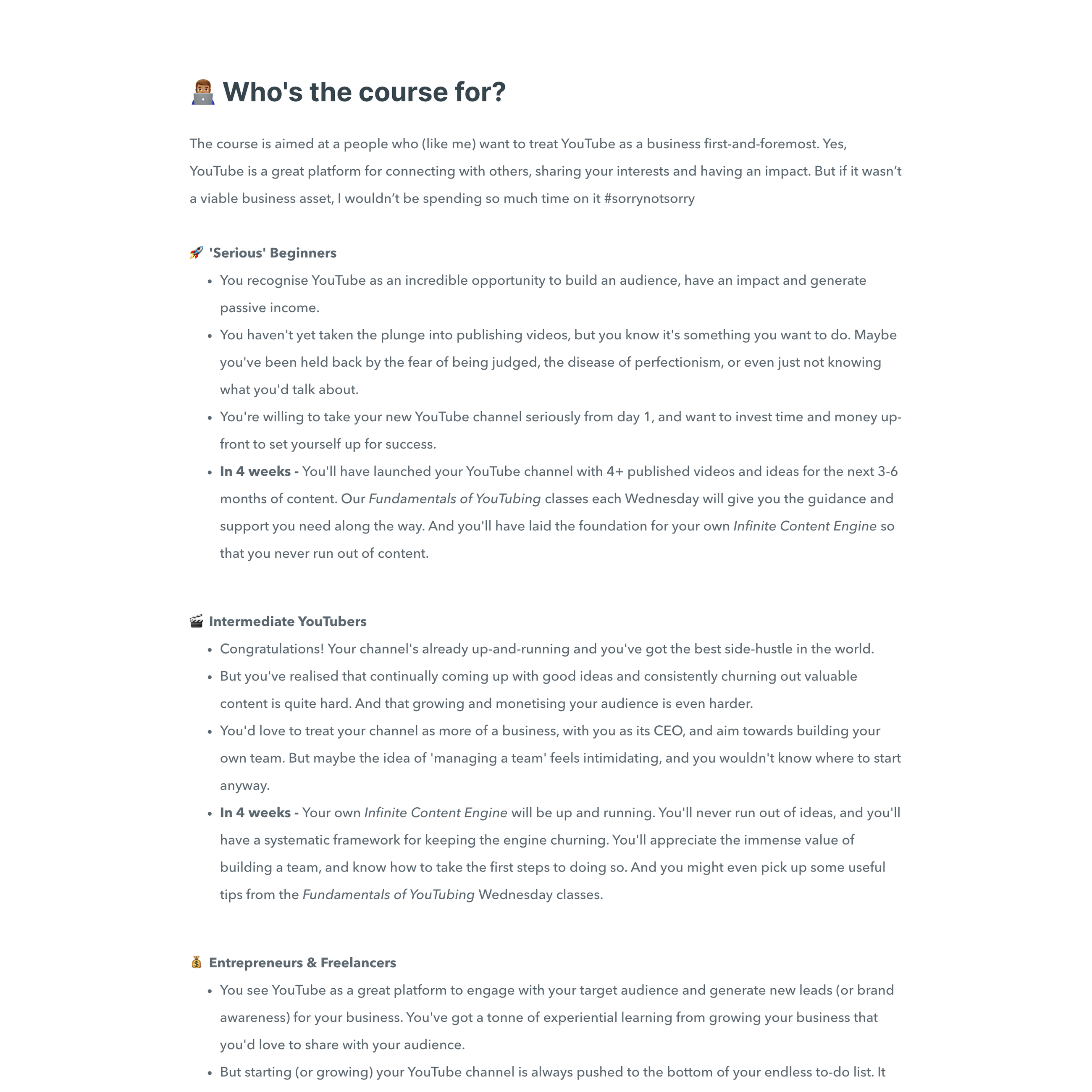 Part-Time YouTuber Academy's Landing Page