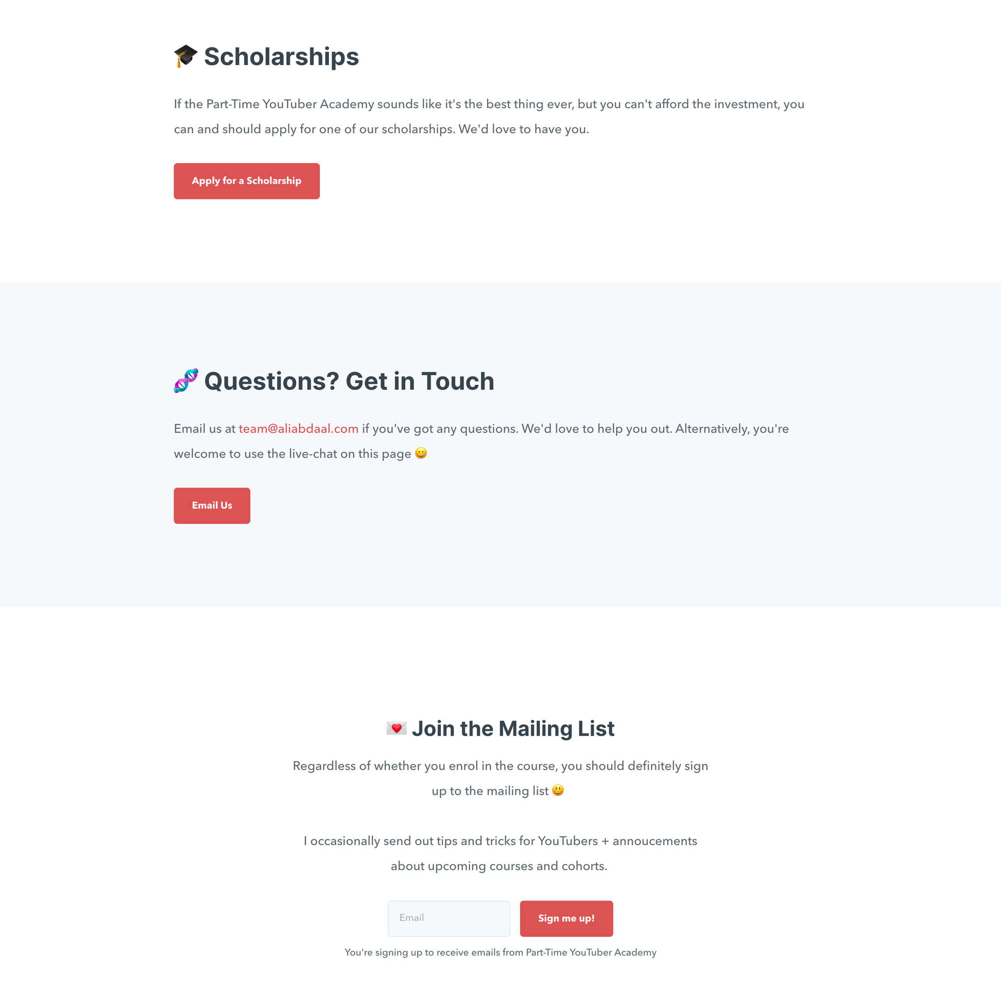 Part-Time YouTuber Academy's Landing Page